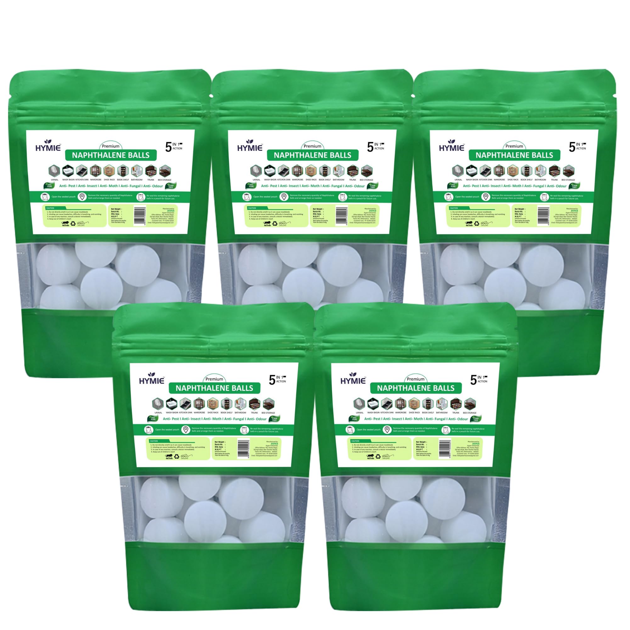 Hymie 100Gm, Pack of 5 Naphthalene Balls White Dambar Goli Stain-Free ...