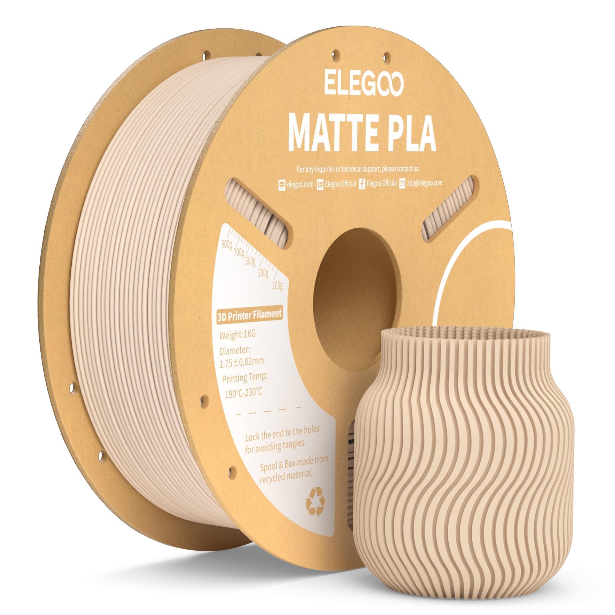 Amazon.com: ELEGOO Matte PLA Filament Beige 1KG, 1.75mm 3D Printer ...