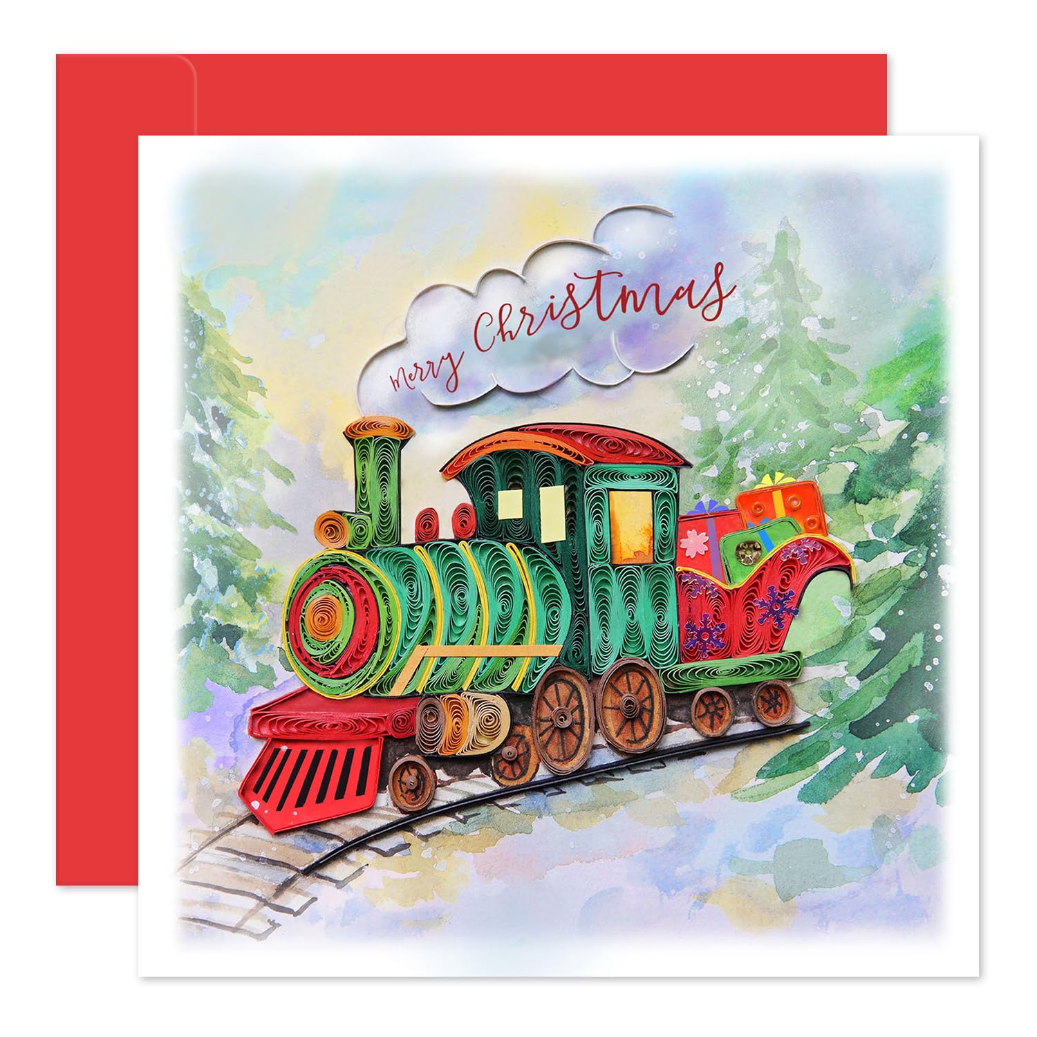 Amazon.com : Christmas Card - Quilling Card with Unique Christmas Train ...