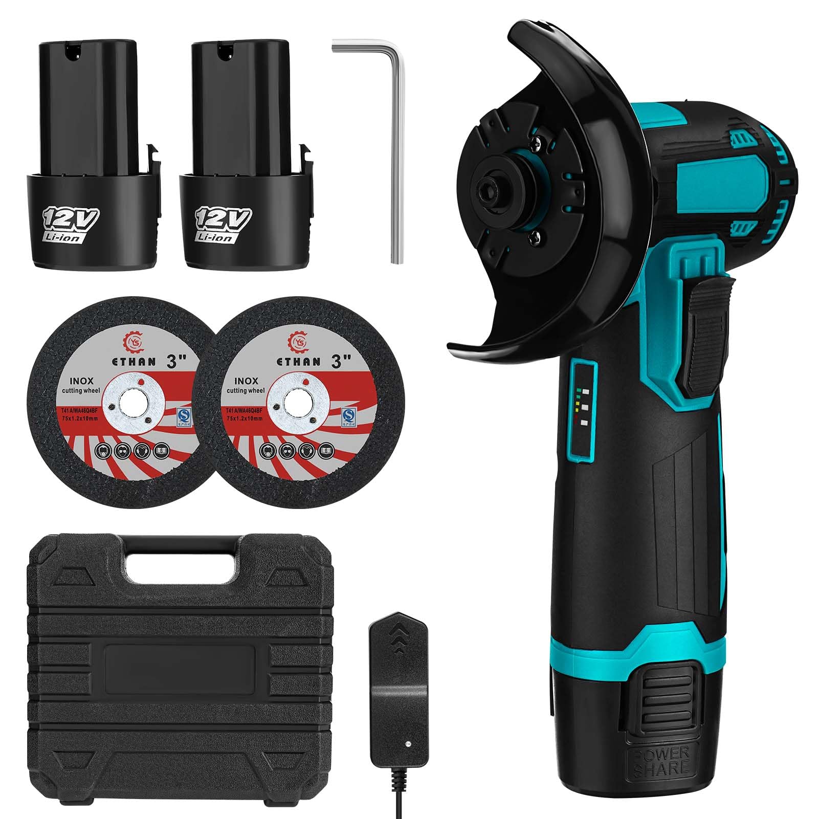 Aytop Mini Angle Grinder, 12V Cordless Angle Grinder with 2x1.3Ah ...