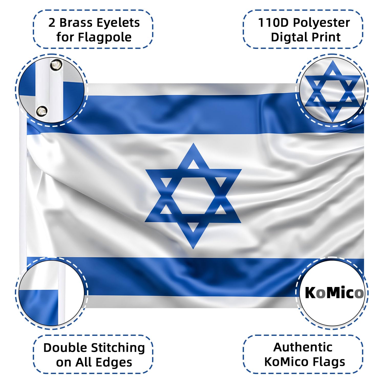 2 Pack Israel Flag, 3×5 Ft Vivid Color Israeli Flag Large Banner of ...