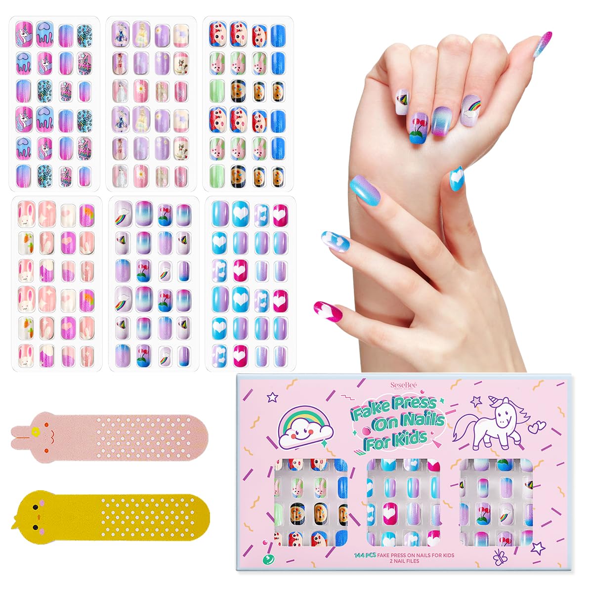 Amazon.com: 144Pcs 6 Pack Press on Nails for Kids Children Acrylic Fake ...