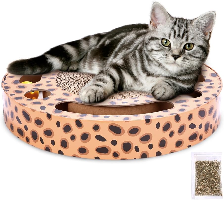 Amazon.com : Uniinu Round Cat Scratch Interactive Corrugated Cardboard ...
