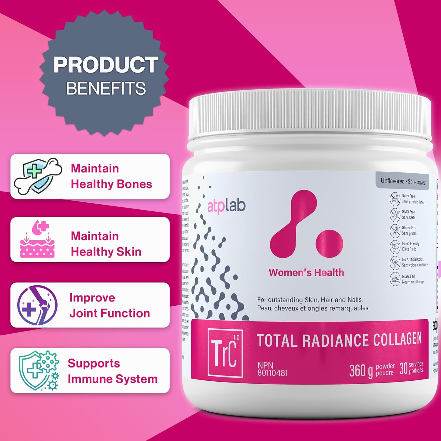 ATP LAB - Total Radiance Collagen Powder, Unflavoured, 360g - Premium ...