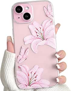 NITITOP Compatible with iPhone 13 Mini Case Clear Cute Flower Floral Lily Butterfly Pattern for ...