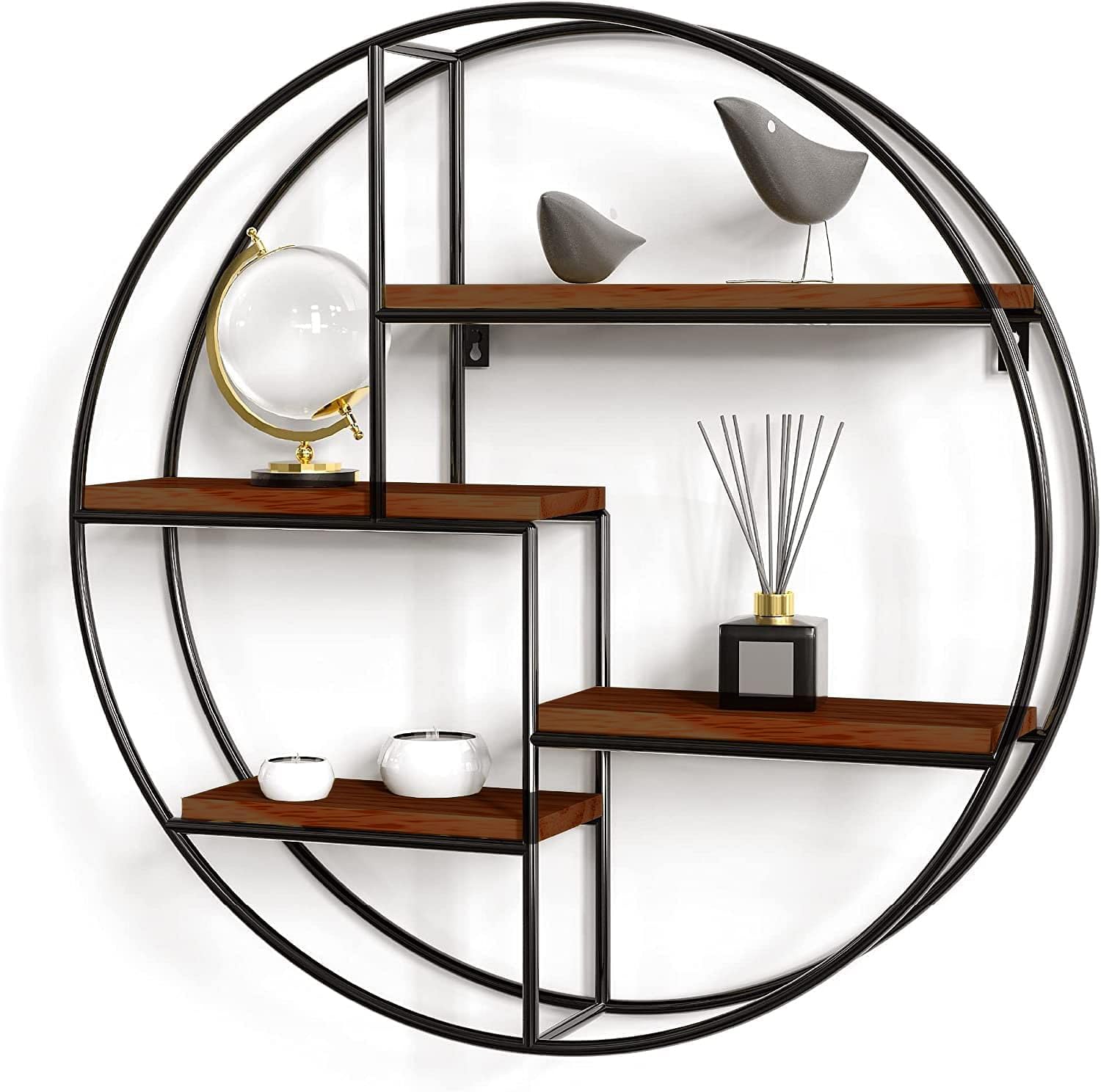 Intense Art Circular Iron & Wood Wall Shelf 4 Tiers Of Elegance ...