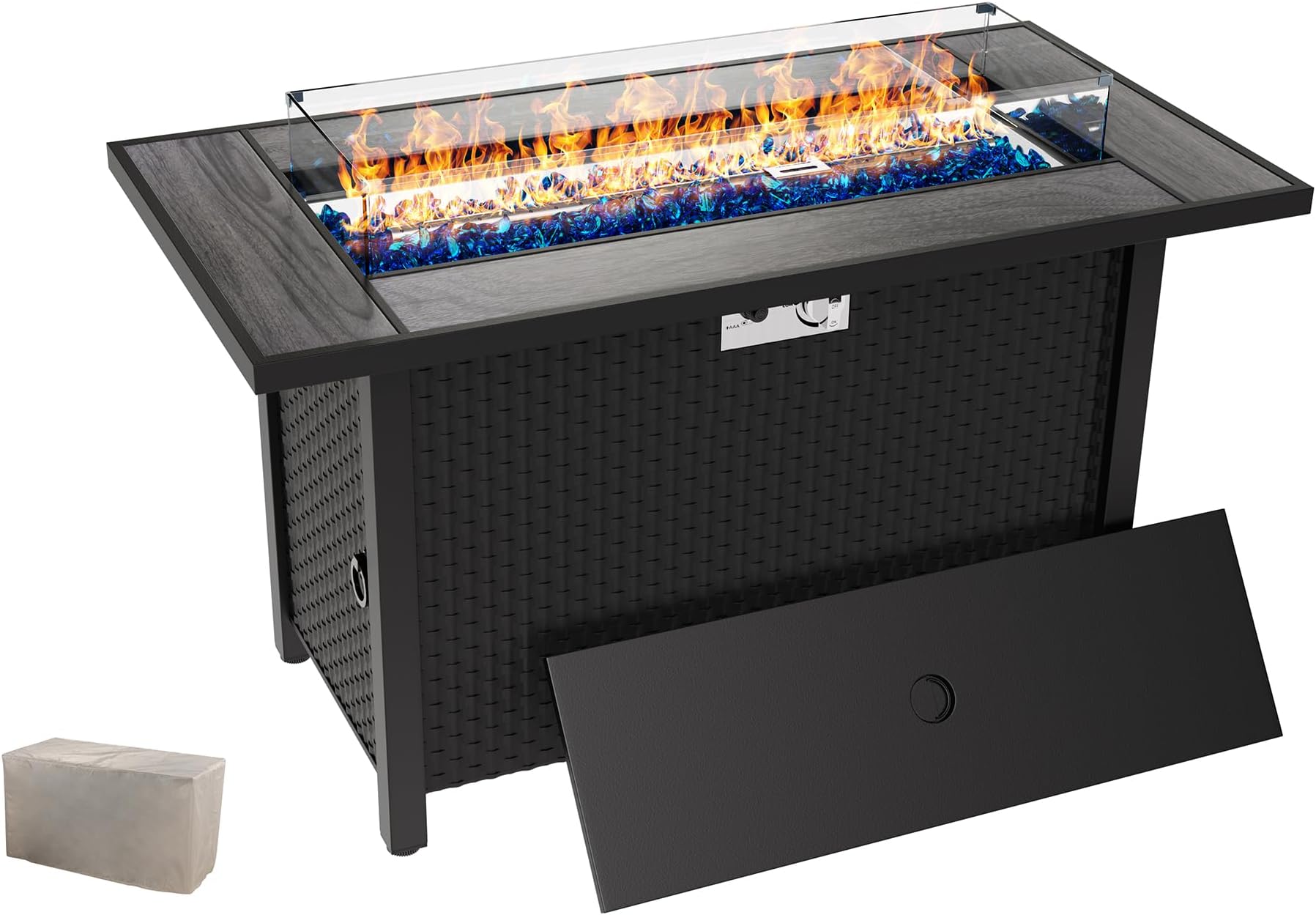 Amazon.com: 42" Propane Fire Pit, Outdoor Wicker Fire Pit Tables ...