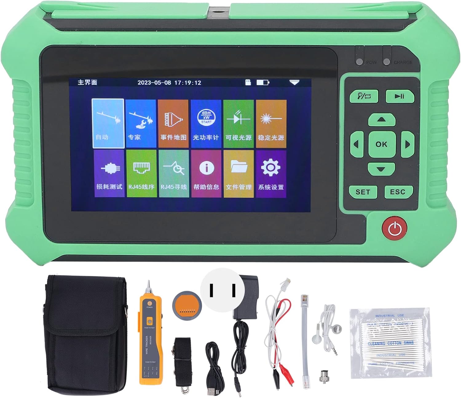 Gearwell OTDR Optical Tester, 4.3in Touchscreen 9-in-1 Fiber Cable ...