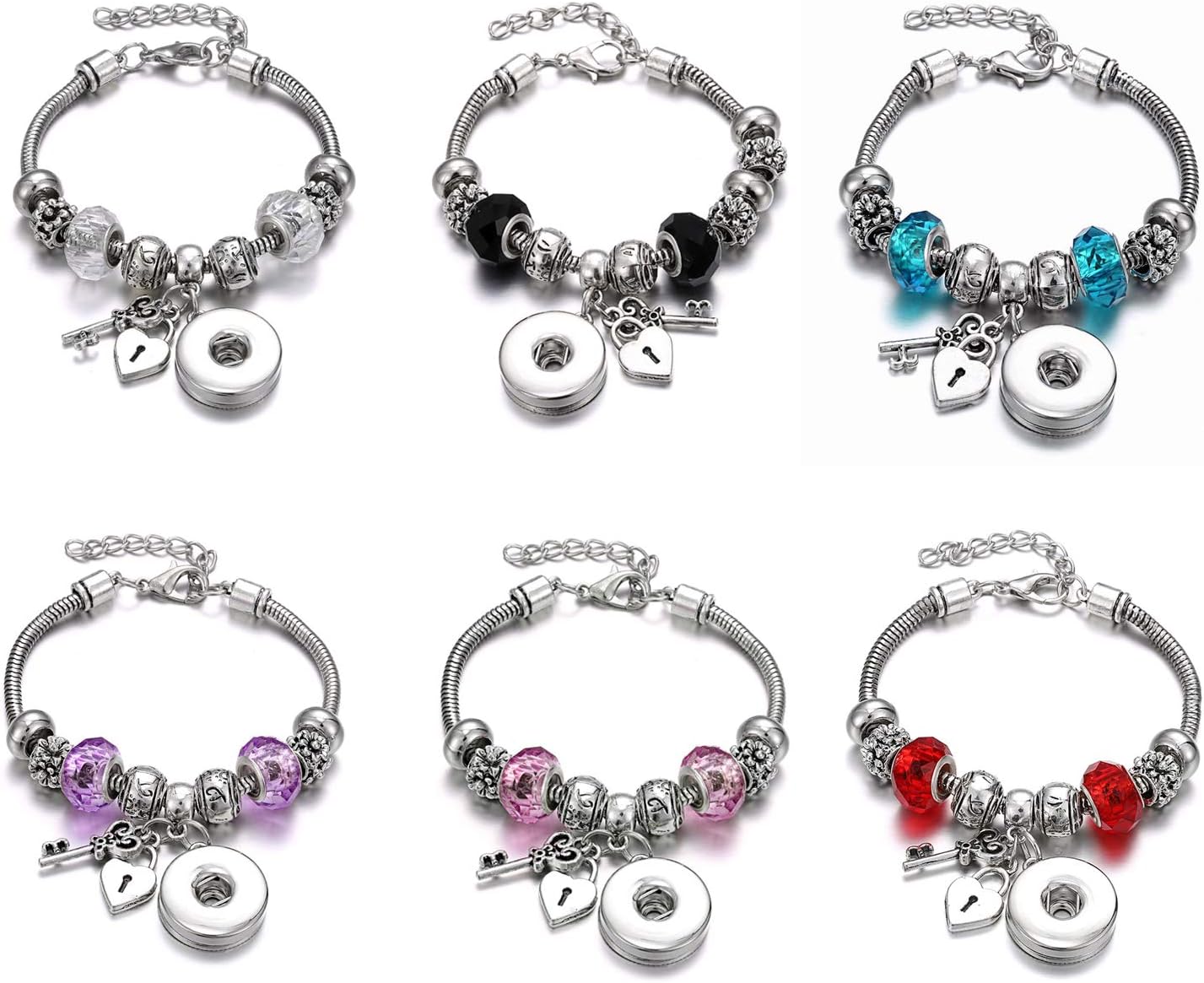 Amazon.com: Lovglisten 10pcs Snap Bracelet Braided Snap Charm Button ...