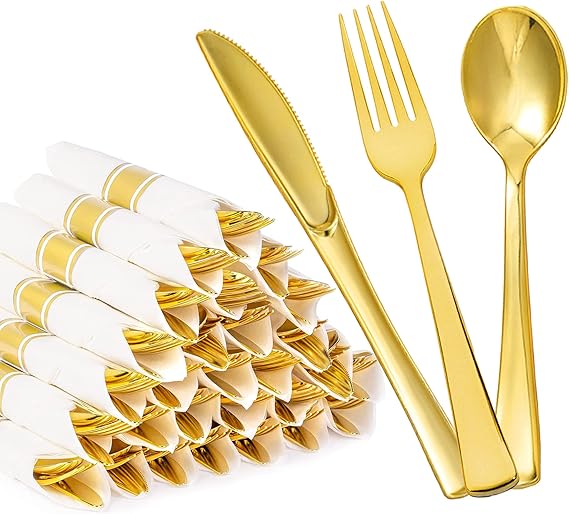 Amazon.com: 30PACK Pre Rolled Disposable Cutlery Set, Heavy Duty ...