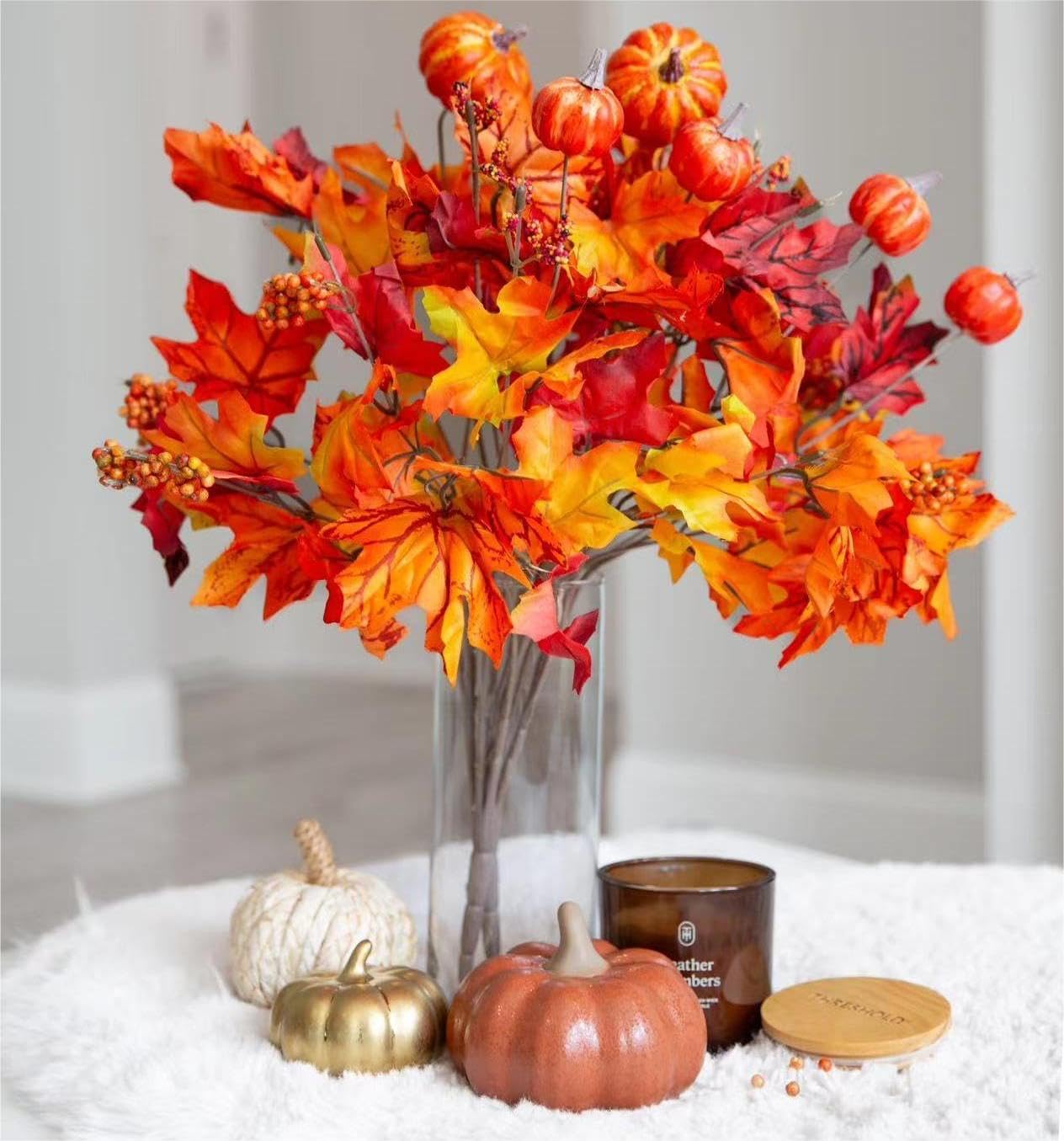 Amazon.com: Winlyn 8 Pcs Fall Harvest Artificial Maple Leaf Stems Fall ...