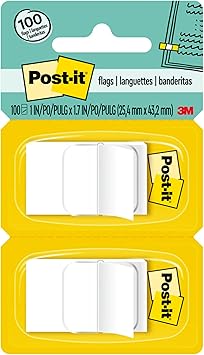 Post-it Flags, White, 1-Inch Wide, 50/Dispenser, 2-Dispensers/Pack ...