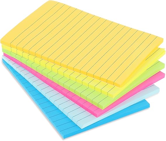 Dimeho 6 Pack Lined Sticky Notes 4X6 Inch Ruled Colorful Post Stickies ...