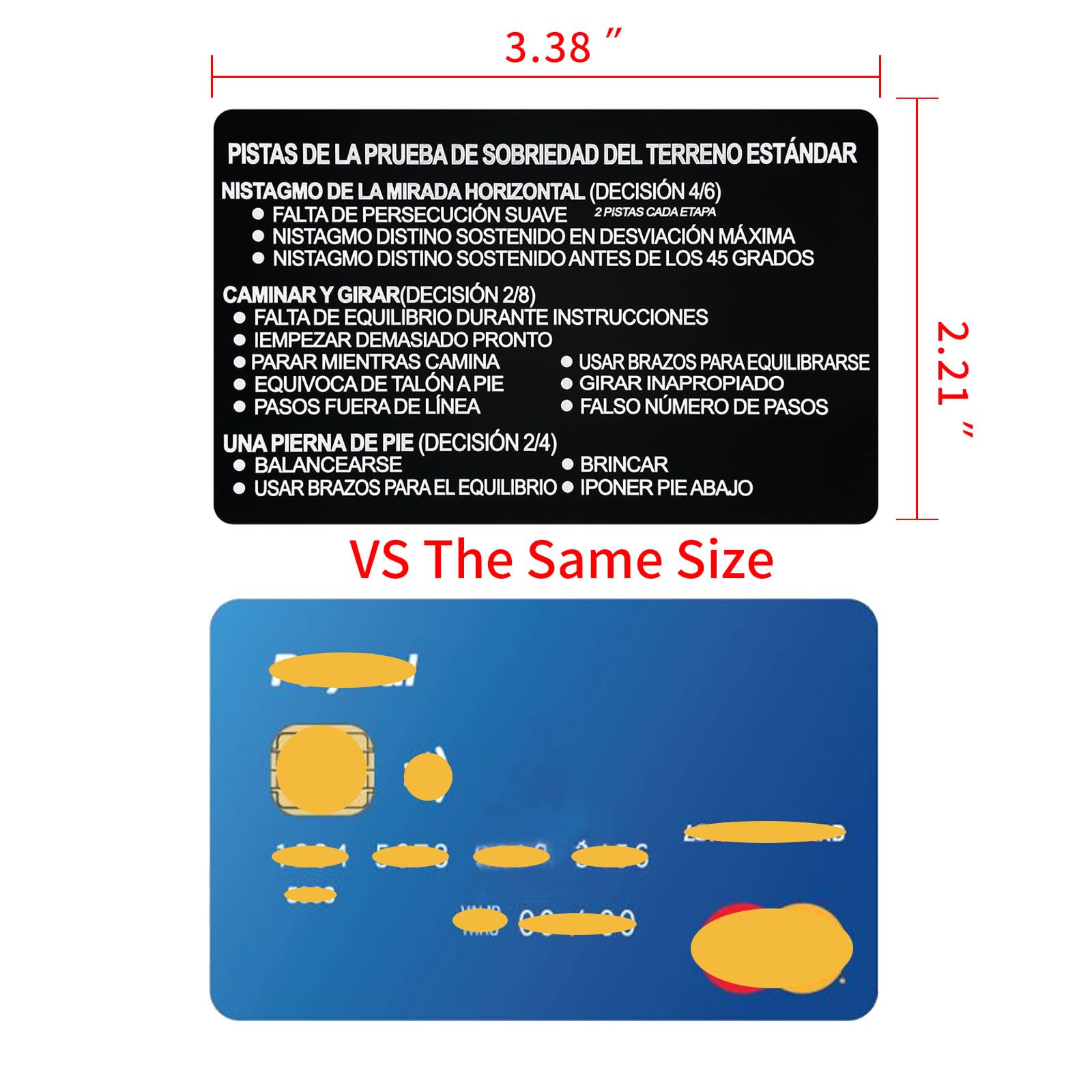SFST Thick Card Standardized Field Sobriety Test, Black Metal Bend ...