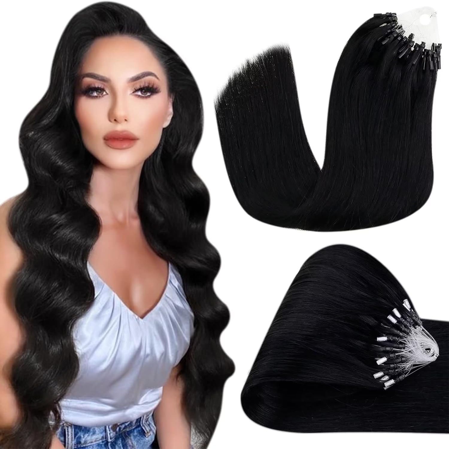 Hetto Extension Micro Loop Cheveux Humains Noir Extension Froid ...