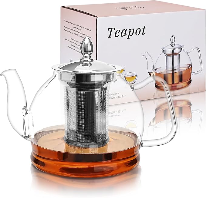 SHENDONG Glass Teapot with Infusers for Loose Tea,35oz/1000ML Glass ...