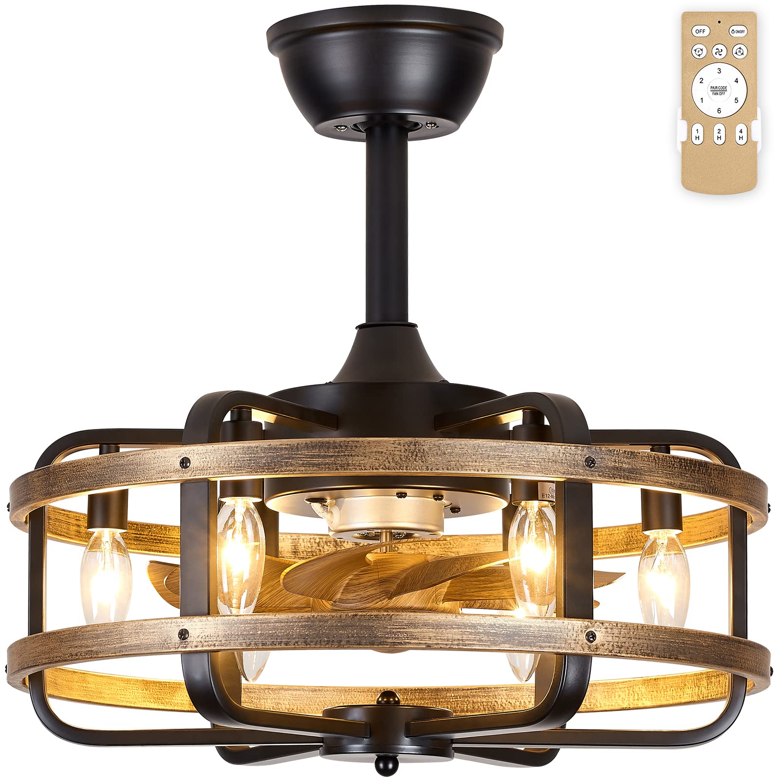 Luupyia Cage Ceiling Fans with Lights and Remote 6 Speed Reversible ...