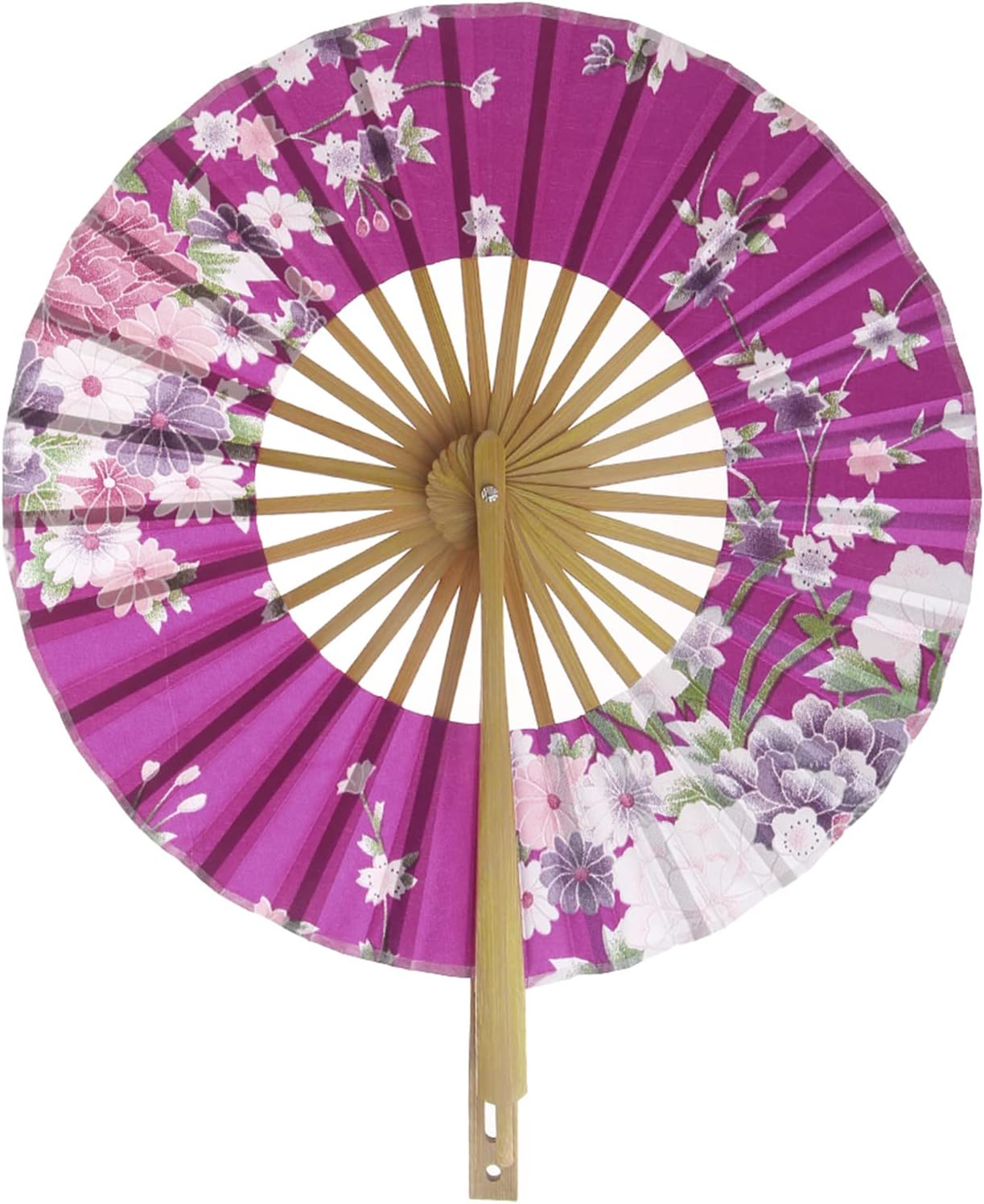 Amazon.com: TONKBEEY Japanese Flower Pocket Folding Hand Fan Round ...
