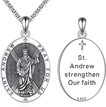 SILBAZ Saint Andrew Necklace for Men Women 925 Sterling Silver St ...