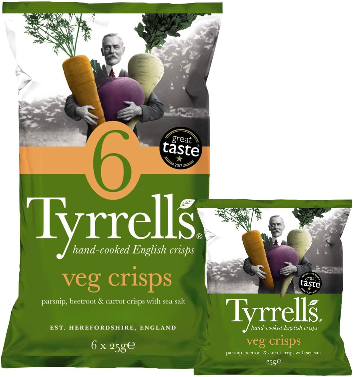 Tyrrells Multipack English Hand-Cooked Veg Crisps, Flavoured Vegetable ...