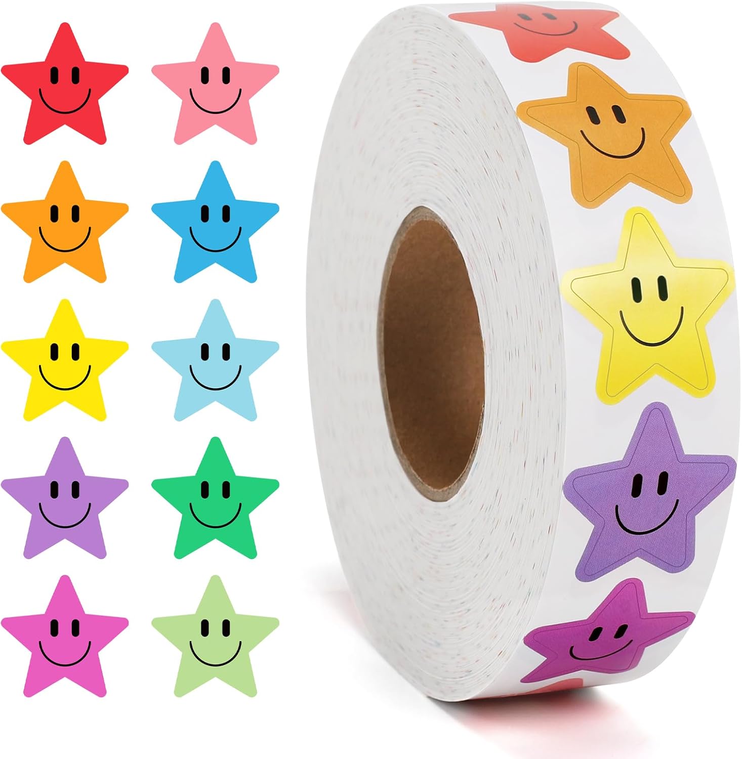 Amazon.com: Wercokt 2000PCS Happy Face Star Stickers, 1 Inch, 10 Colors ...