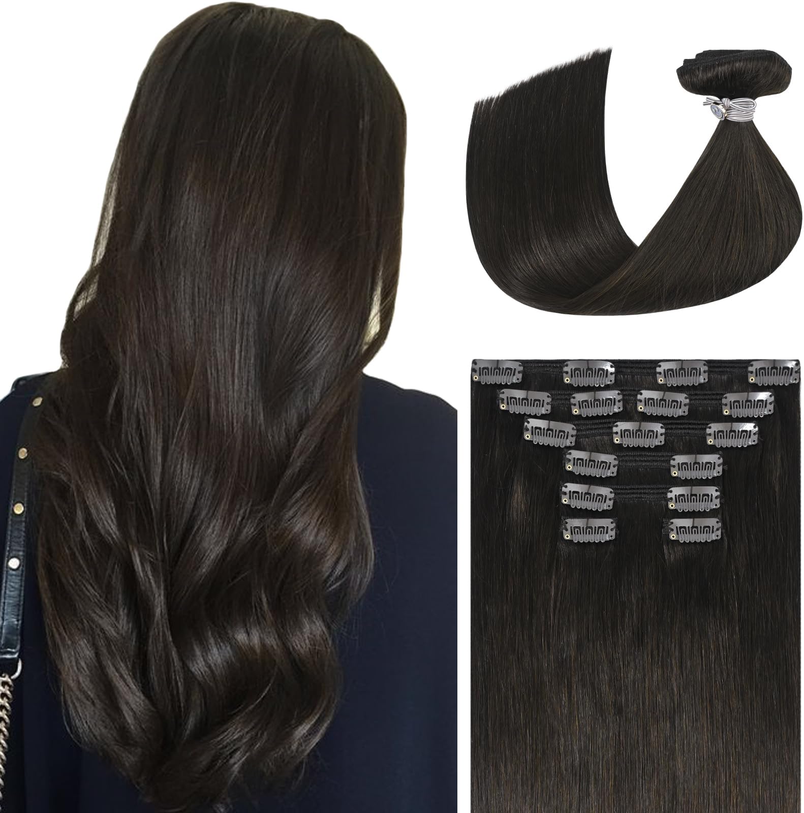 Amazon.com : 8PCS Dark Brown Clip In Hair Extensions Real Human Hair ...