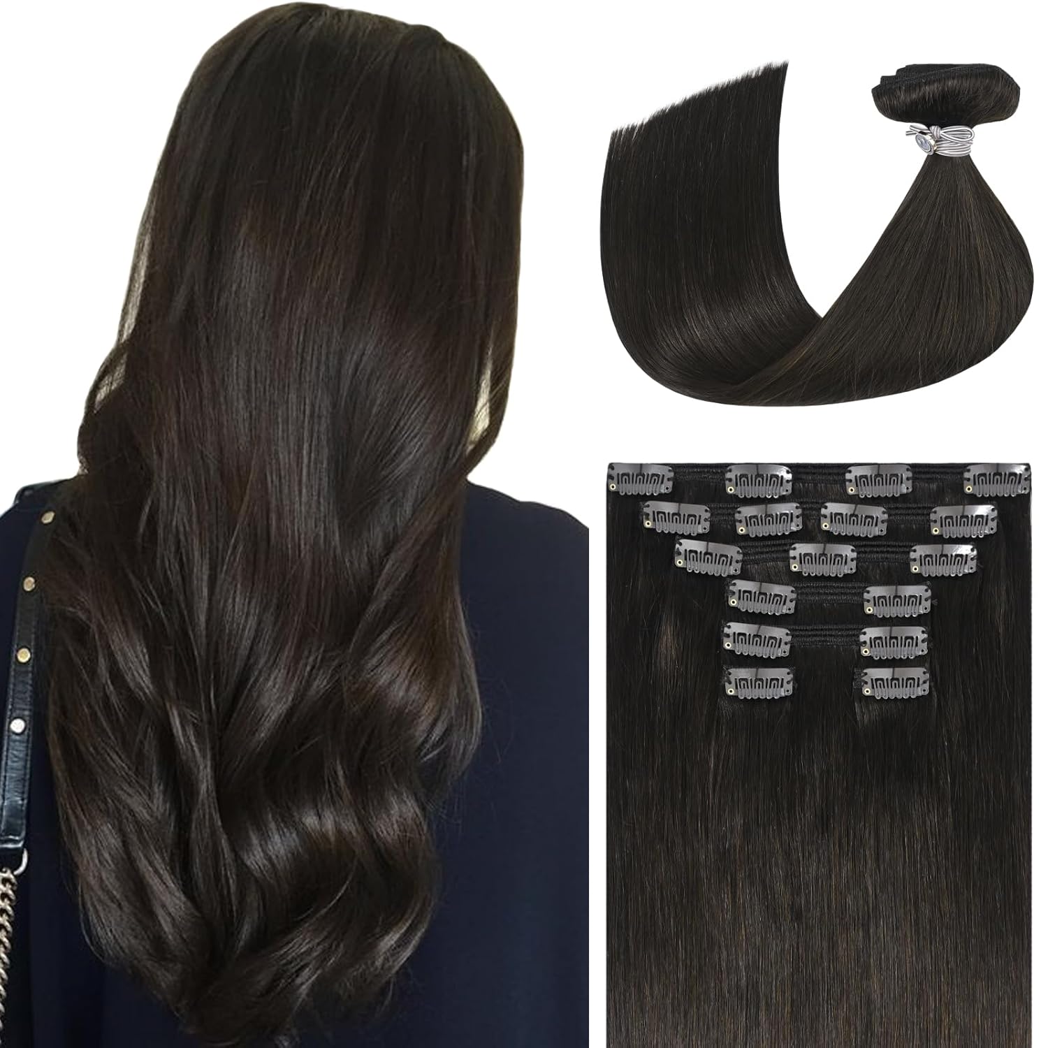 Amazon.com : Ukira Dark Brown Hair Extensions Real Human Hair Clip in ...