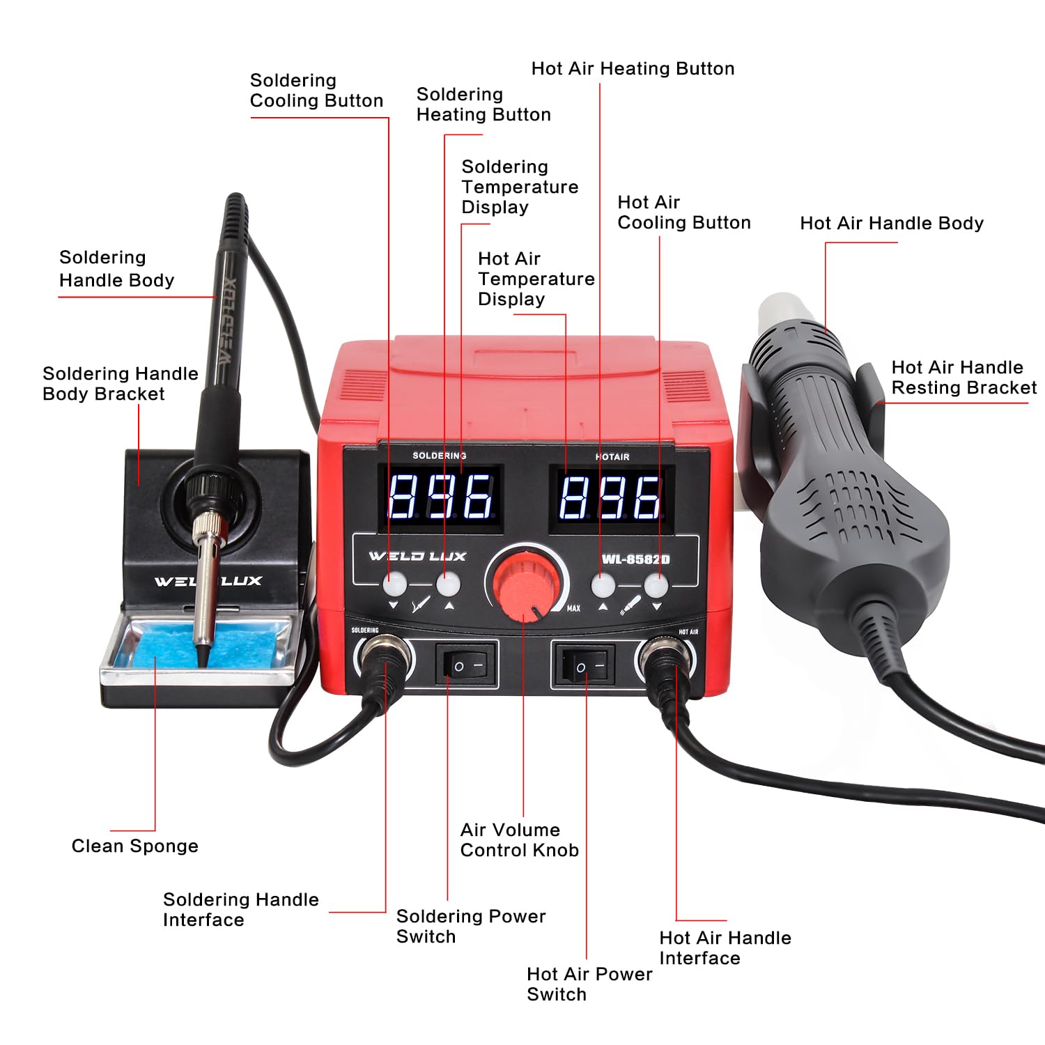 Snapklik.com : Weld Lux Upgraded 820W Digital Soldering Station Kit - 2 ...