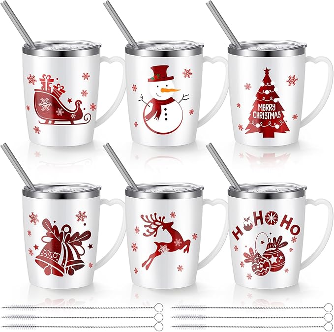 Amazon.com: Kritkin 6 Pcs Christmas Coffee Mugs Cups 16 Oz Merry ...