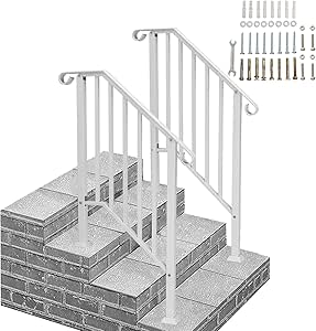 2 Pack 3 Step Handrails for Outdoor Steps, Wrought Iron Stair Railing ...