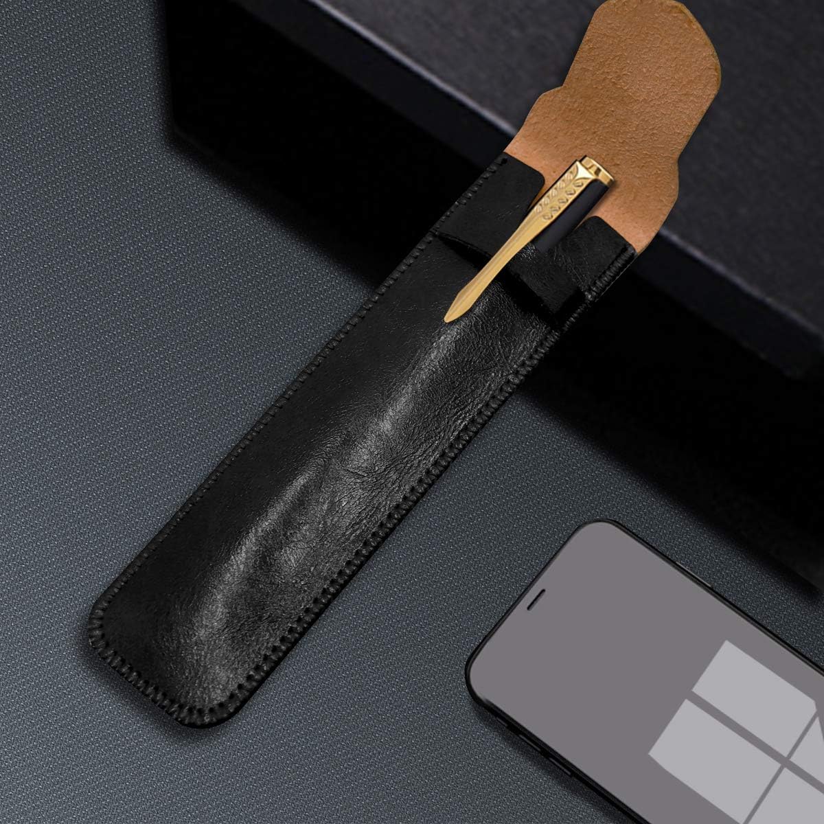 Beacil Black Leather Single Pen Case Holder Handmade Fountain Pen Pouch ...