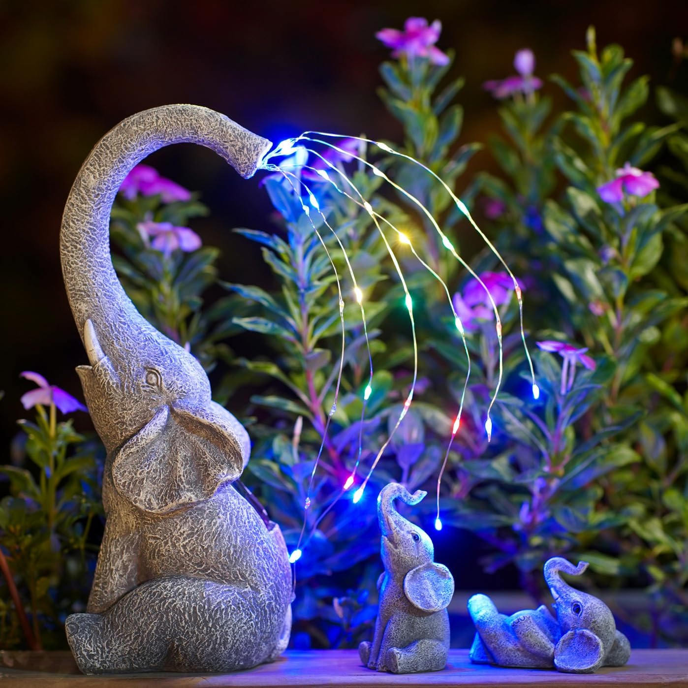 IVCOOLE Garden Statues Elephant Decor with LED Solar Lights Set of 2 ...