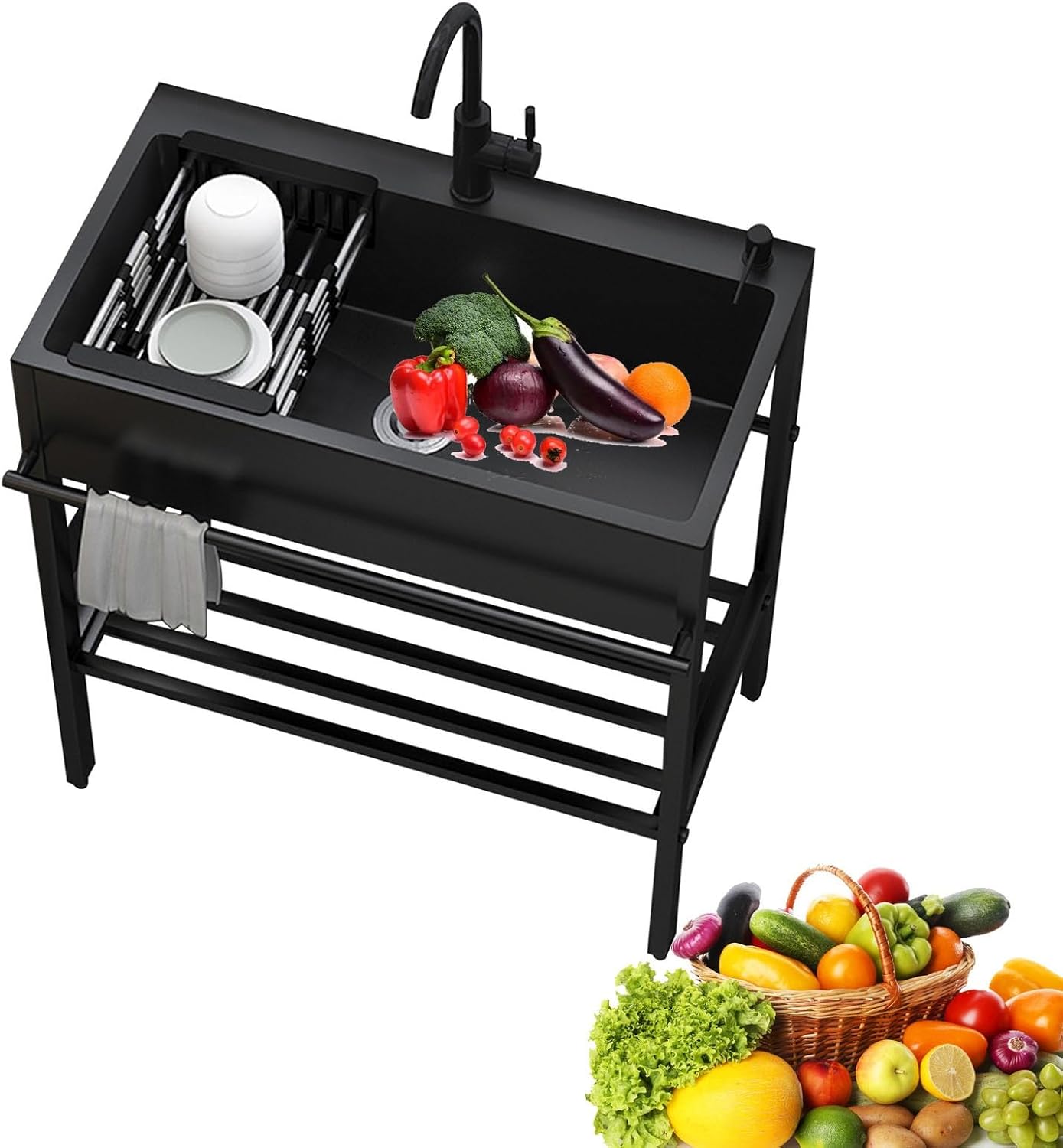 Black Utility Kitchen Sinks Outdoor Sink Station Laundry Sink Stainless ...