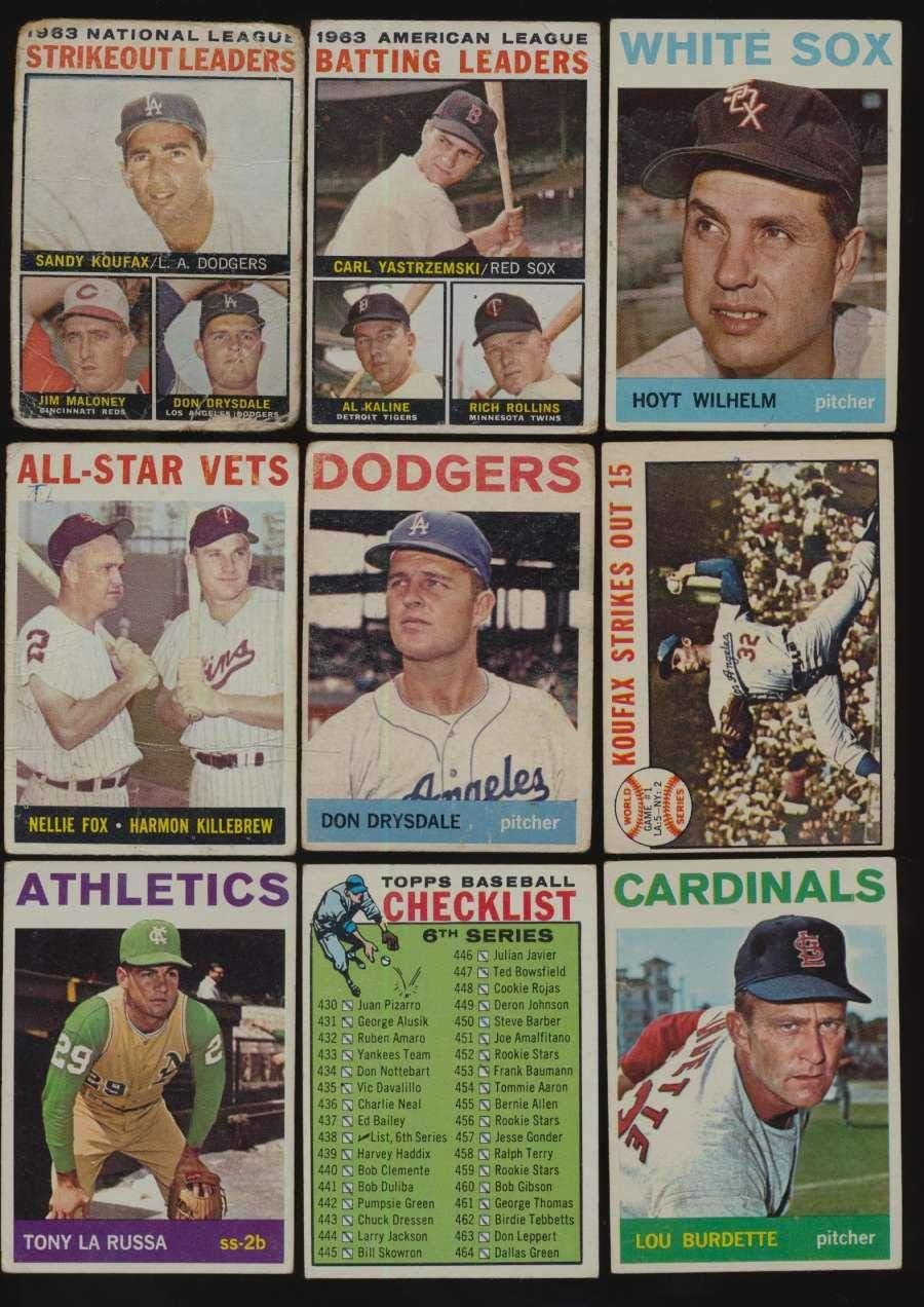 1964 Topps Baseball G/VG avg lot of 497 diff cards low grade BV $3545 ...