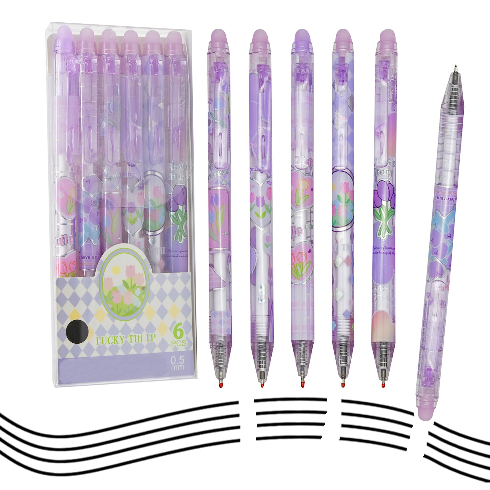 Amazon.com: Maydahui 12 Pcs Erasable Gel Pens Cute Tulip Pens ...