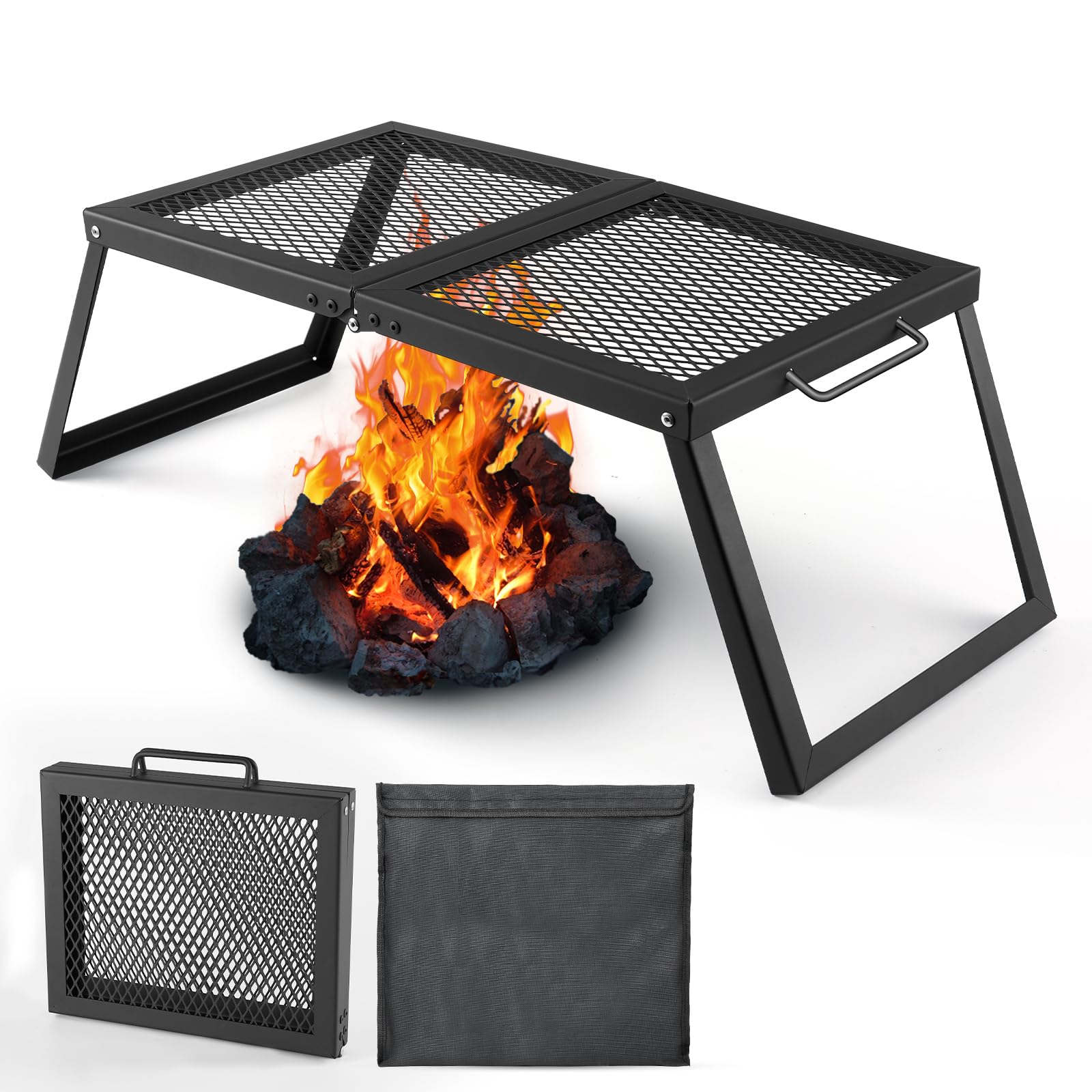 Amazon.com : Odoland Folding Campfire Grill, Heavy Duty Steel Mesh ...