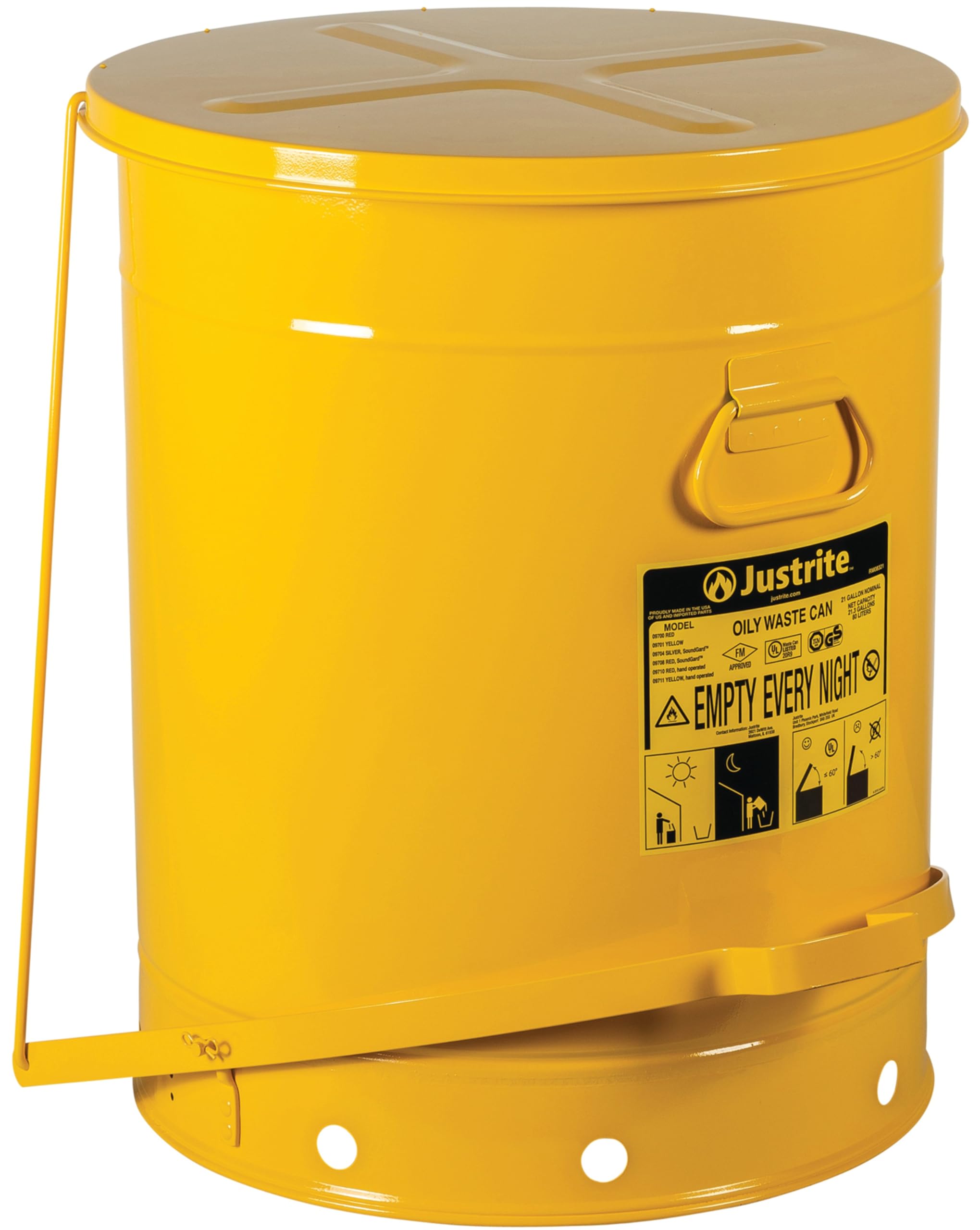 Snapklik.com : Justrite 21 Gallon Galvanized Steel Oily Waste Can, 23.5 ...