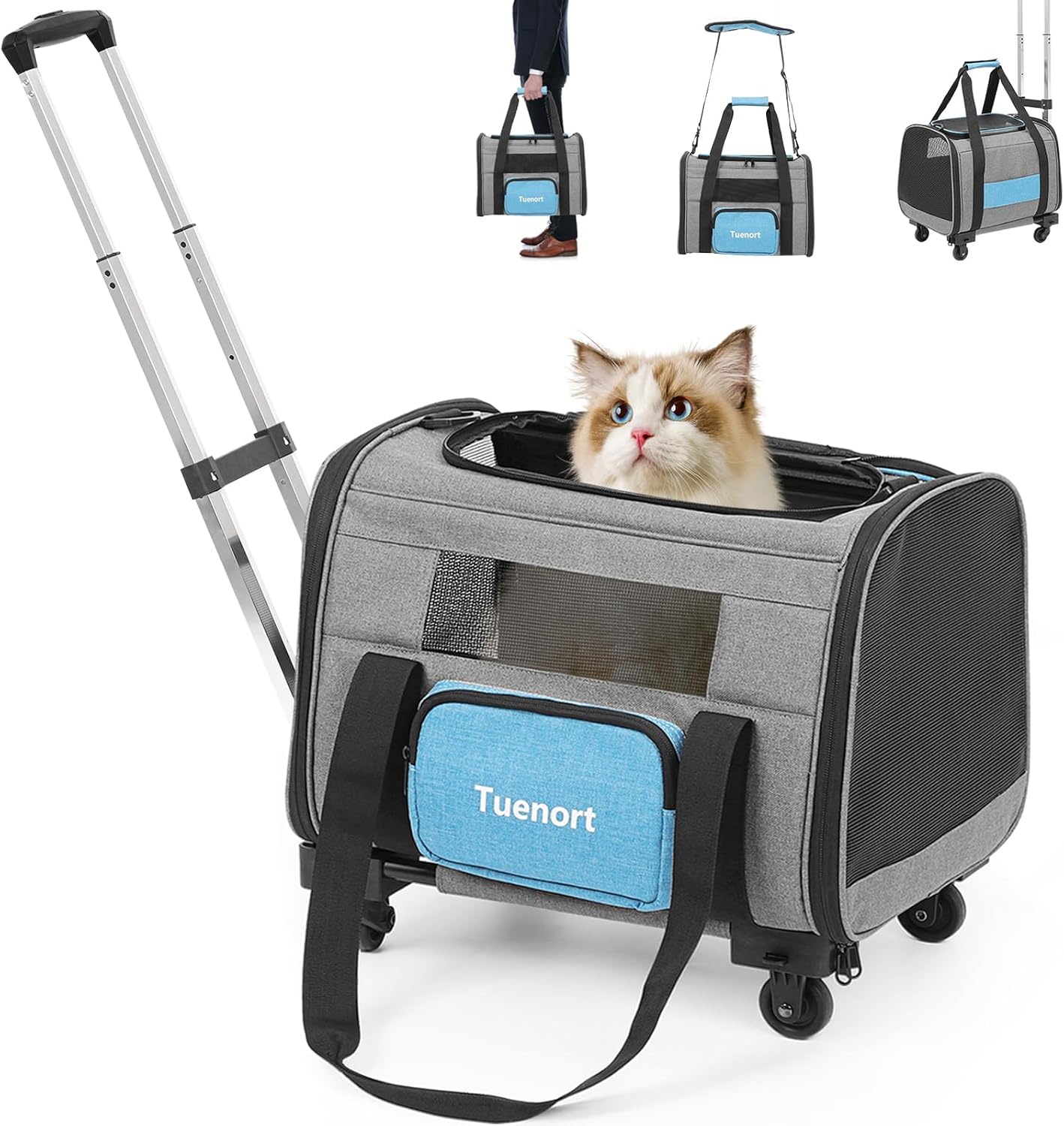 Amazon.com : Cat and Dog Carrier with Wheels, Airline Approved Pet Carrier for Small Cats Dogs ...