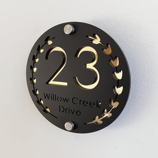 Round Garland Personalized 3D Acrylic House Number Plaque, Two-Tone ...