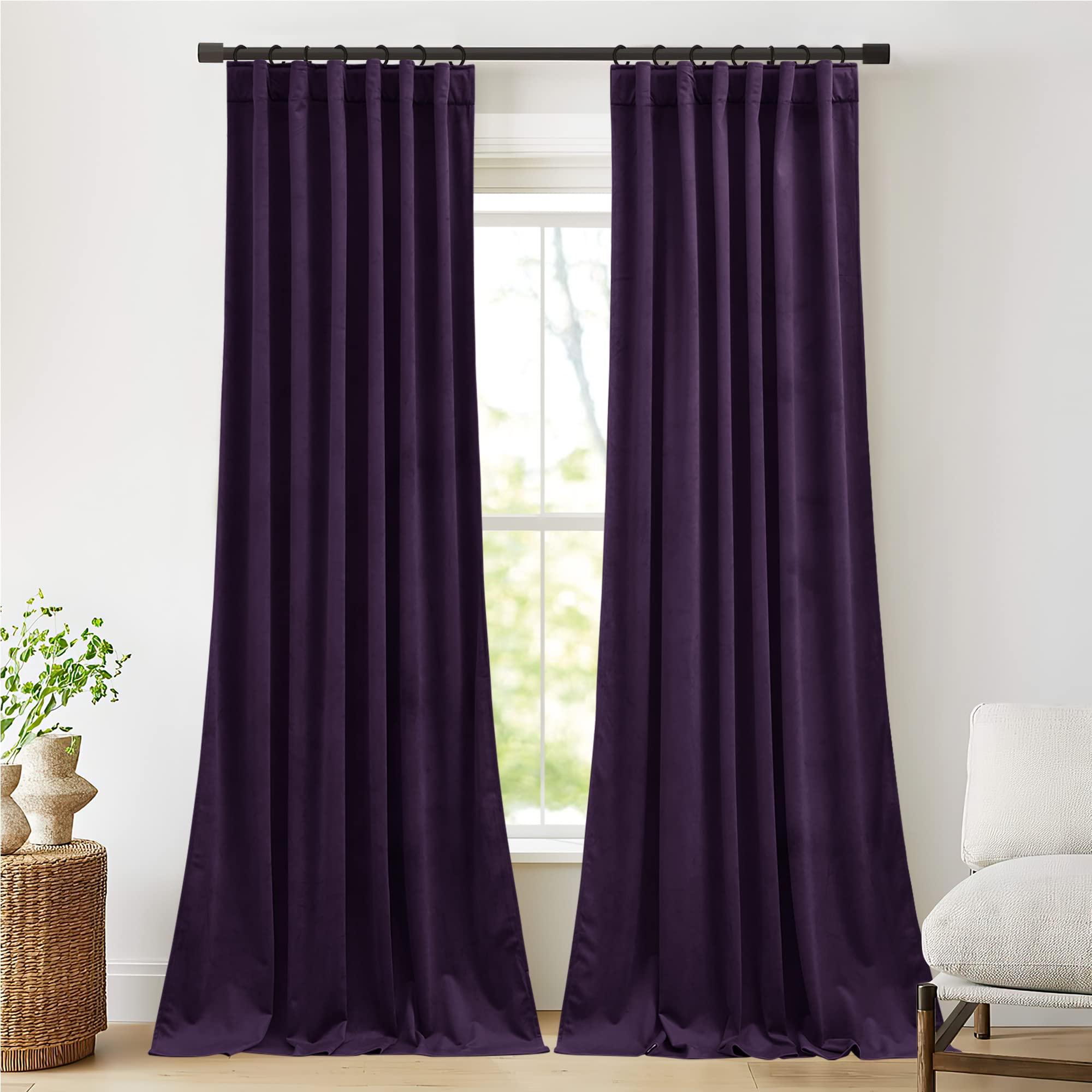 Amazon.com: NICETOWN Living Room Purple Velvet Curtains 108 inches Long ...