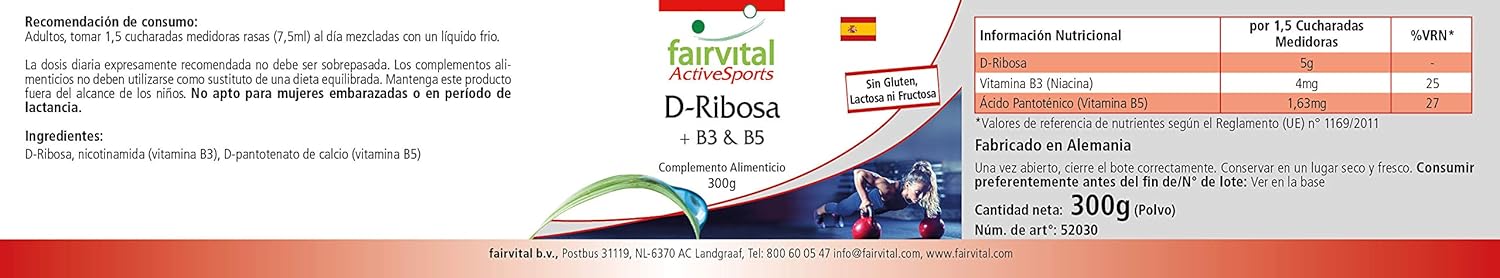 D-ribose Powder – with Vitamin B3 and B5 – Vegan – 300g – BigaMart