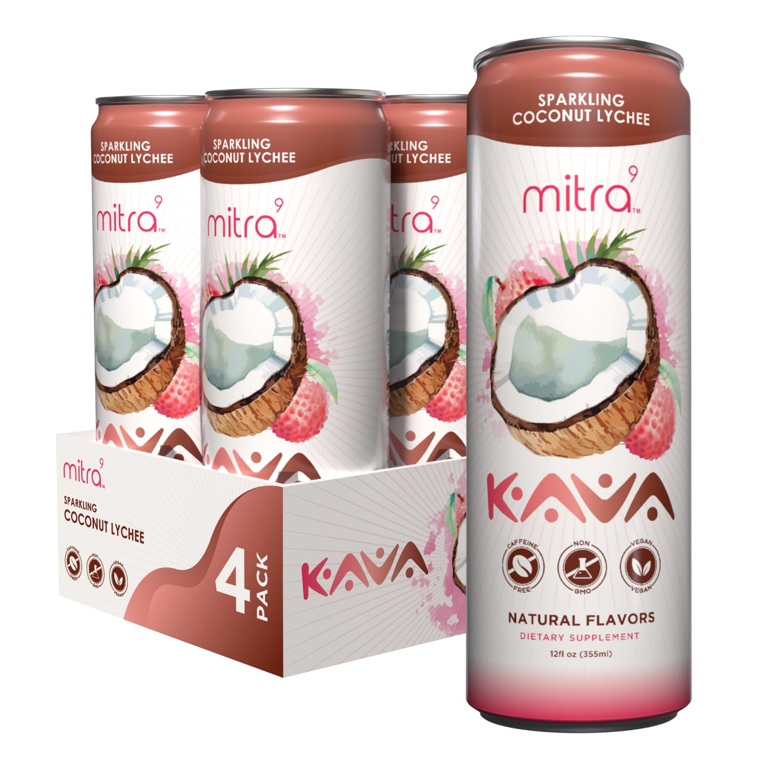 Amazon.com : MITRA9 Botanical Beverages - Coconut Lychee Sparkling Kava ...