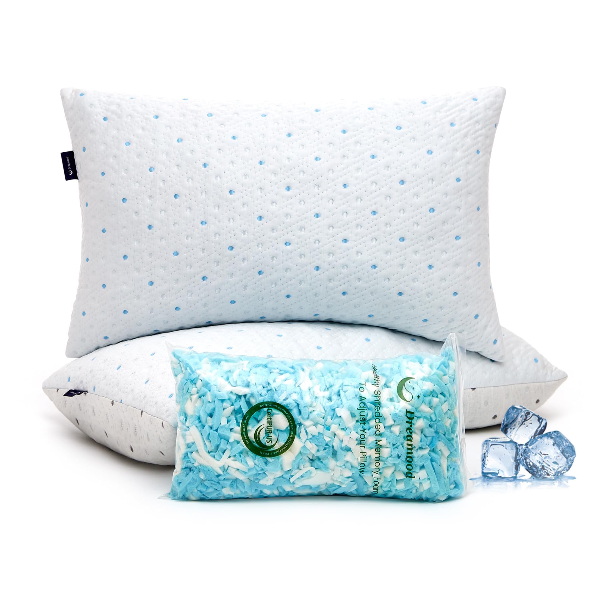 Dreamood Cooling Standard Pillows Set of 2 Adjustable Height & Firmness ...