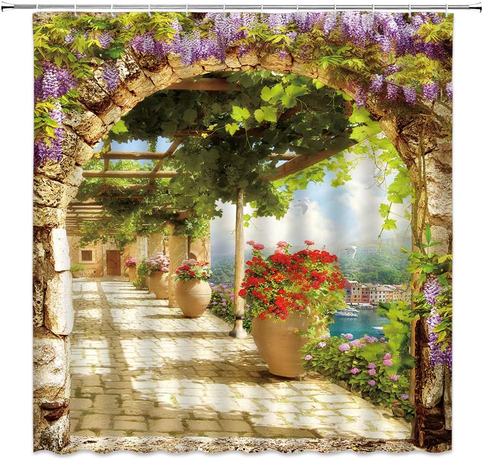 Amazon.com: KOTOM Vintage Rustic Wooden Board Door Shower Curtain ...