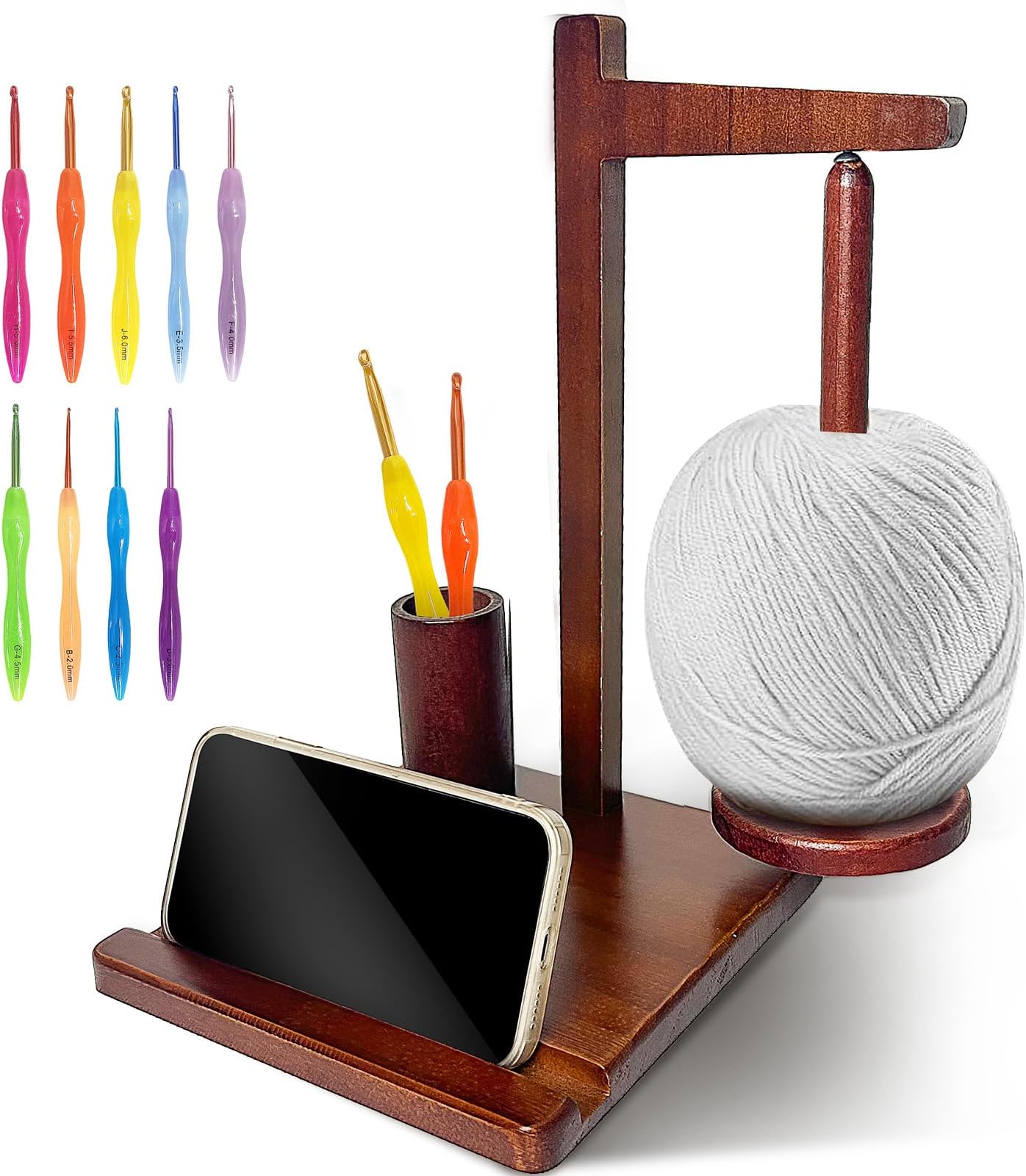 Amazon.com: MiiMoo Wooden Yarn Holder with Phone Stand and Crochet Hook ...