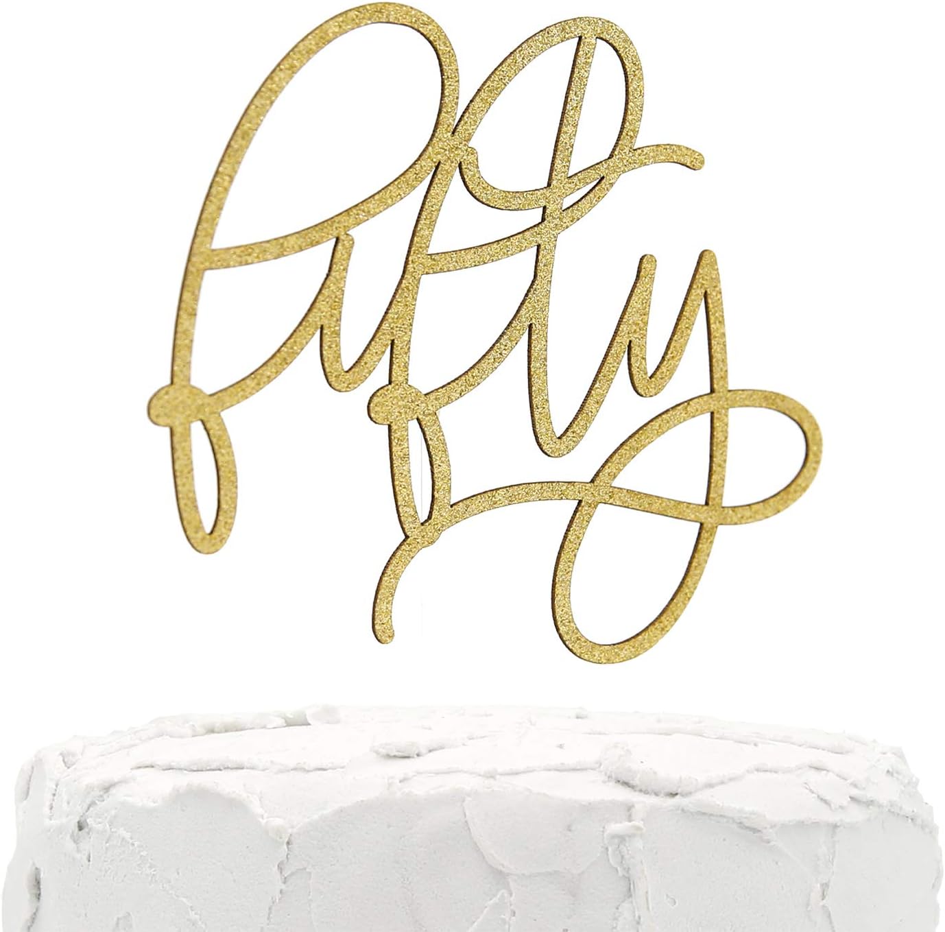 Amazon.com: NANASUKO Modern Cursive 50th Birthday Cake Topper - fifty ...