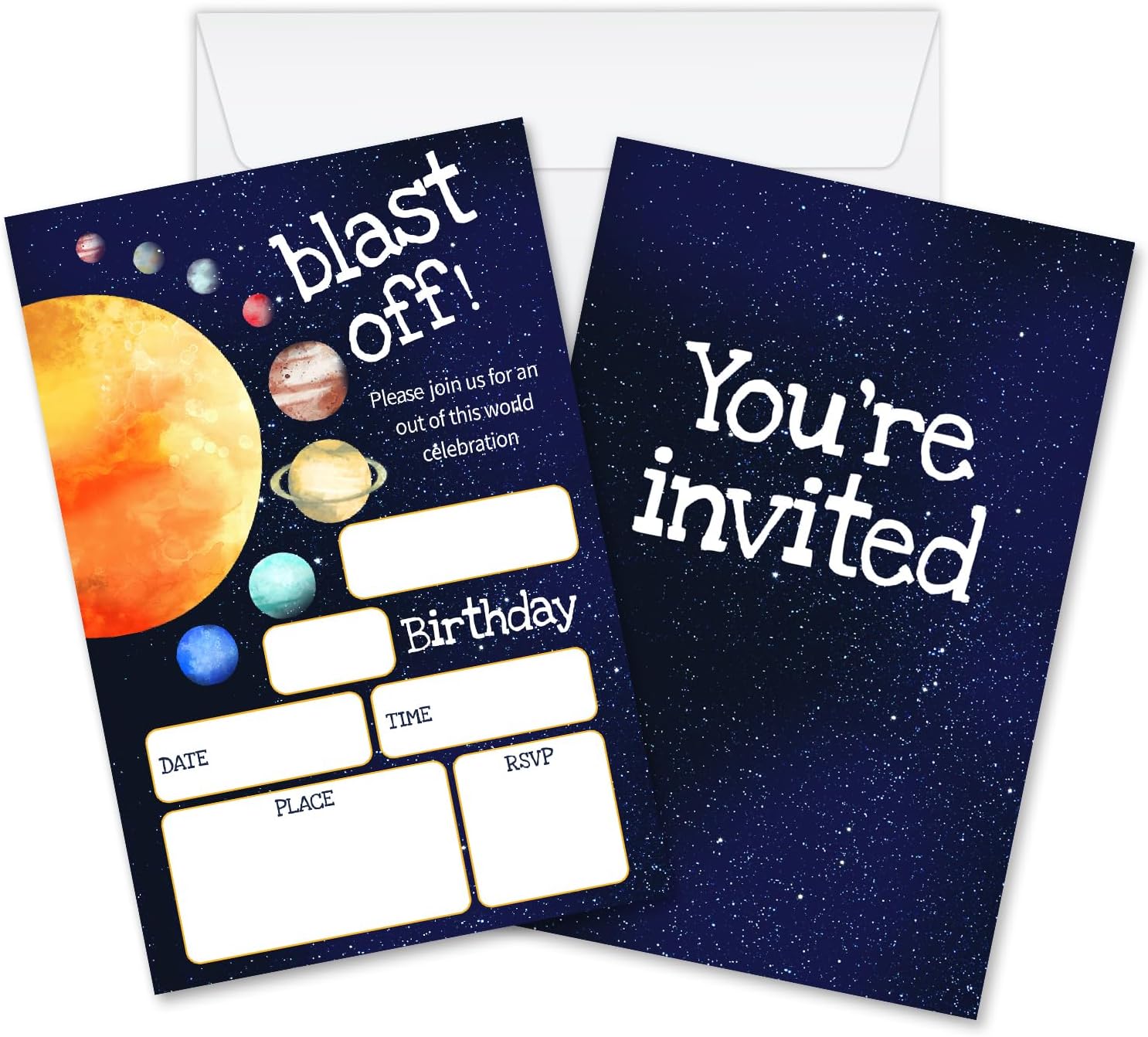 Amazon.com : Disfuco Outer Space Birthday Party Invitations - Galaxy ...