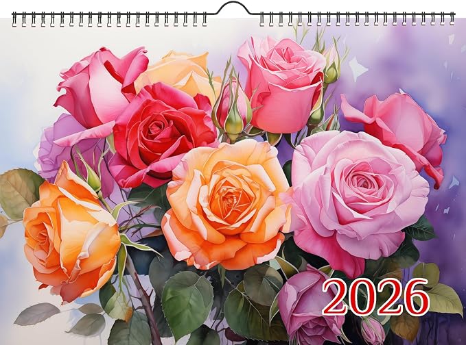 Amazon.com: 2026 Wall Calendar [8"x12"] Vibrant Roses: Colorful Floral ...
