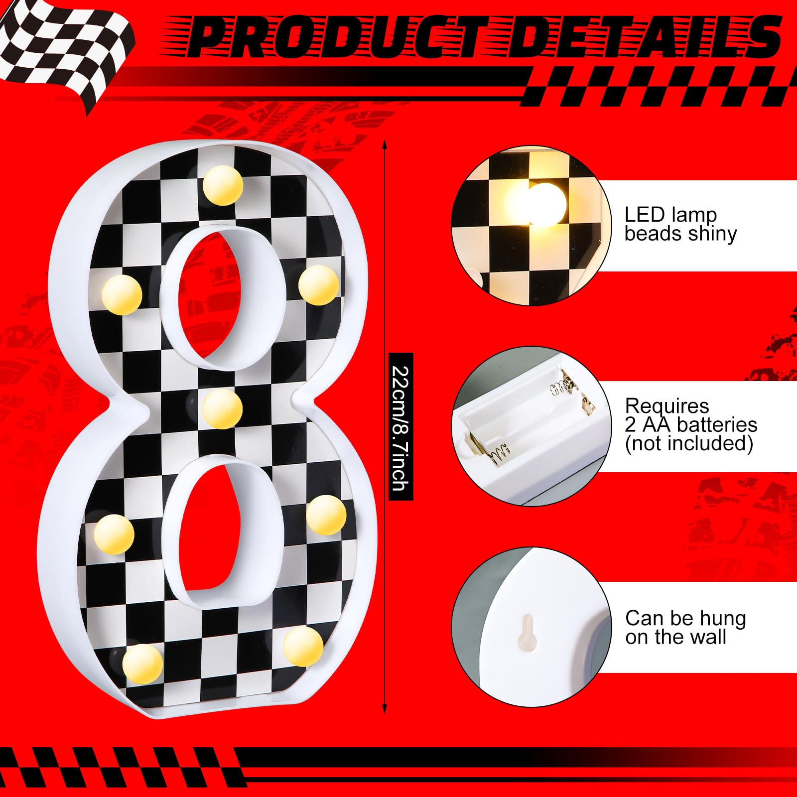 Snapklik.com : Maxcheck Racing Car Light Up Numbers Black And White ...