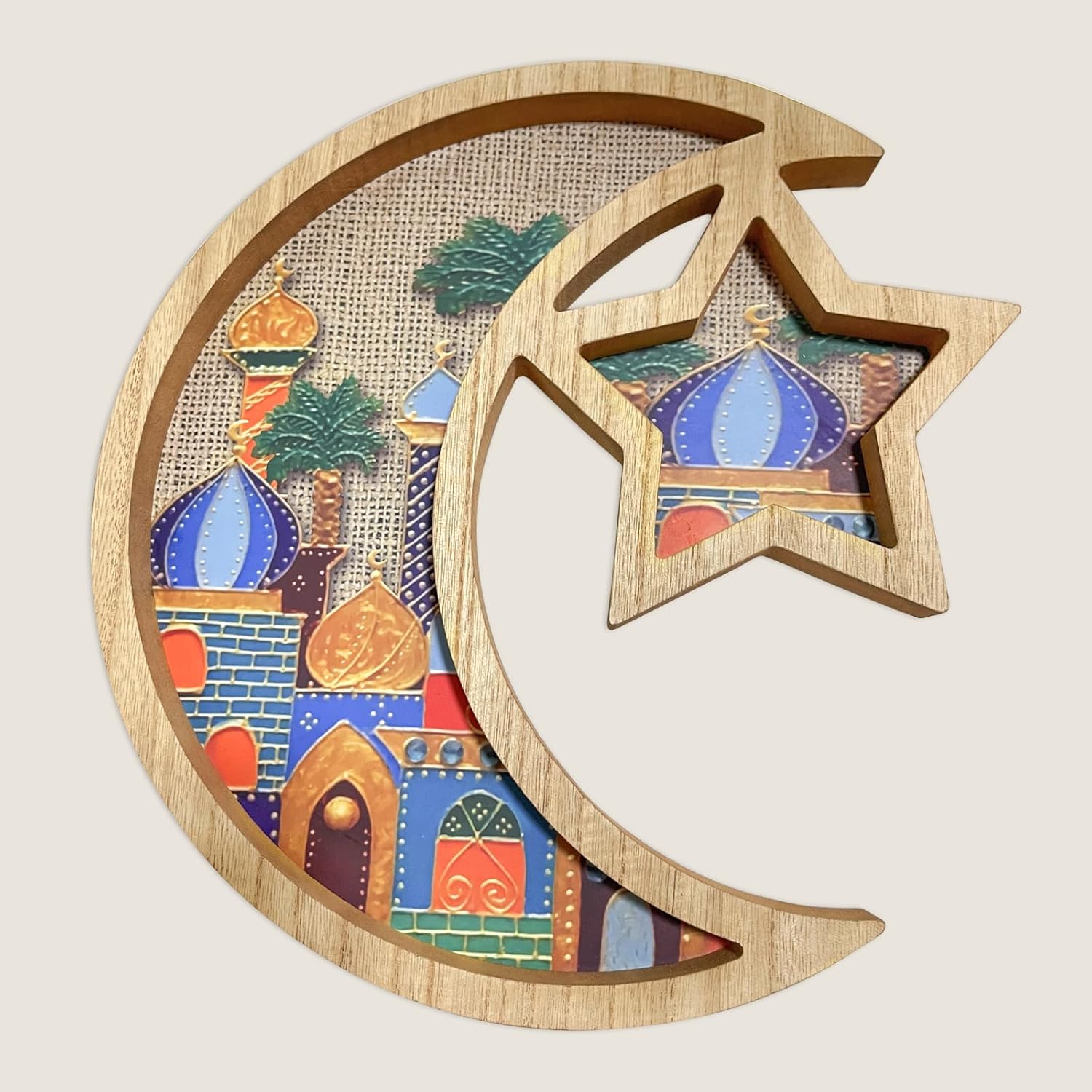 Amazon.com: Wanaiha Eid Mubarak Decor Wooden Tray with Star and Moon ...
